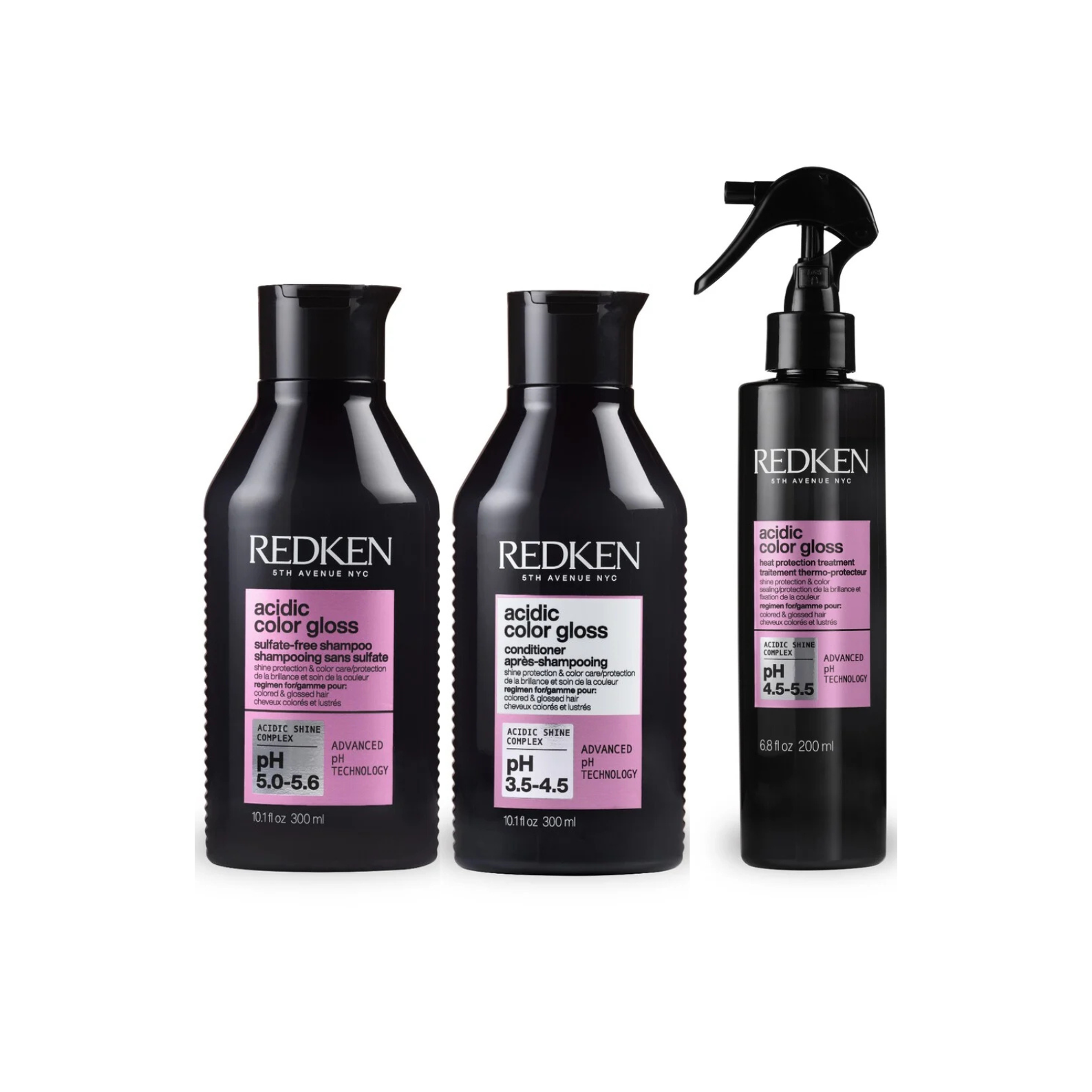 Acidic Color Gloss Shampoo, Conditioner & Heat Protectant Trio - Salon ...